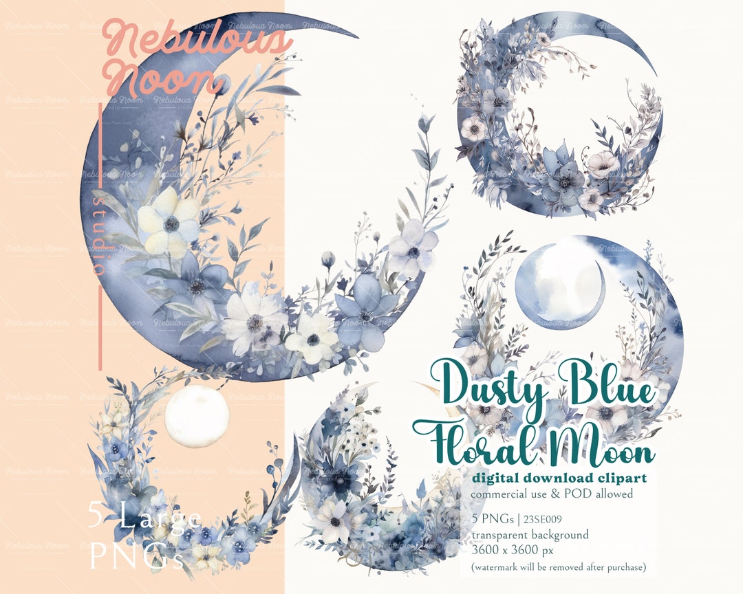 Busty Blue Flora Moon 5 PNG Clipart 23SE009 | Moon Watercolor,lunar ...