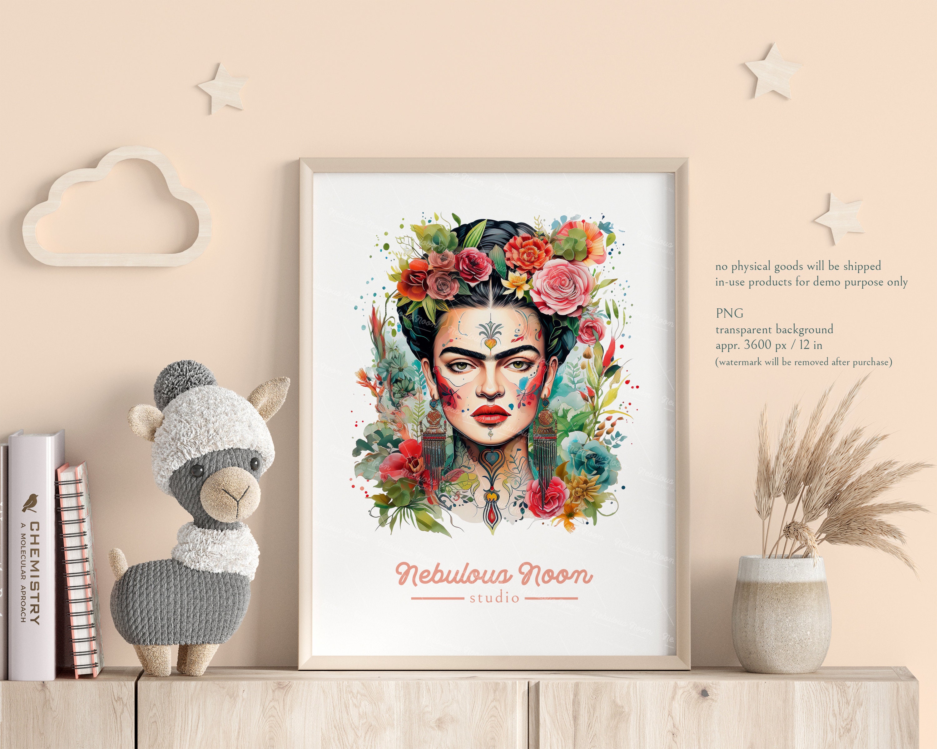 Botanical Frida 5 PNG Portrait Clipart Bundle 23JL003 Frida Kahlo Png ...