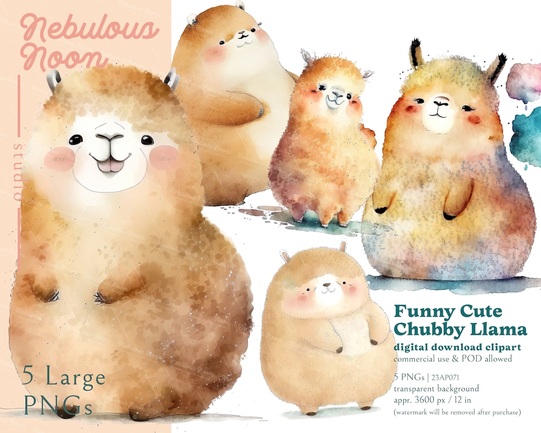 Funny Cute Chubby Llama 5 PNG Illustration Clipart Bundle 23AP071 ...