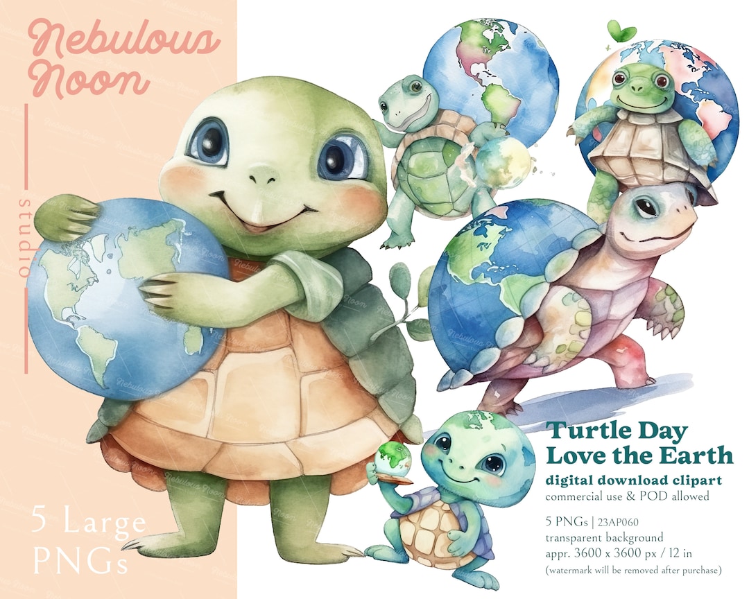 Turtle Day Love the Earth 5 PNG Tortoises Clipart Bundle 23AP60 | Sea ...