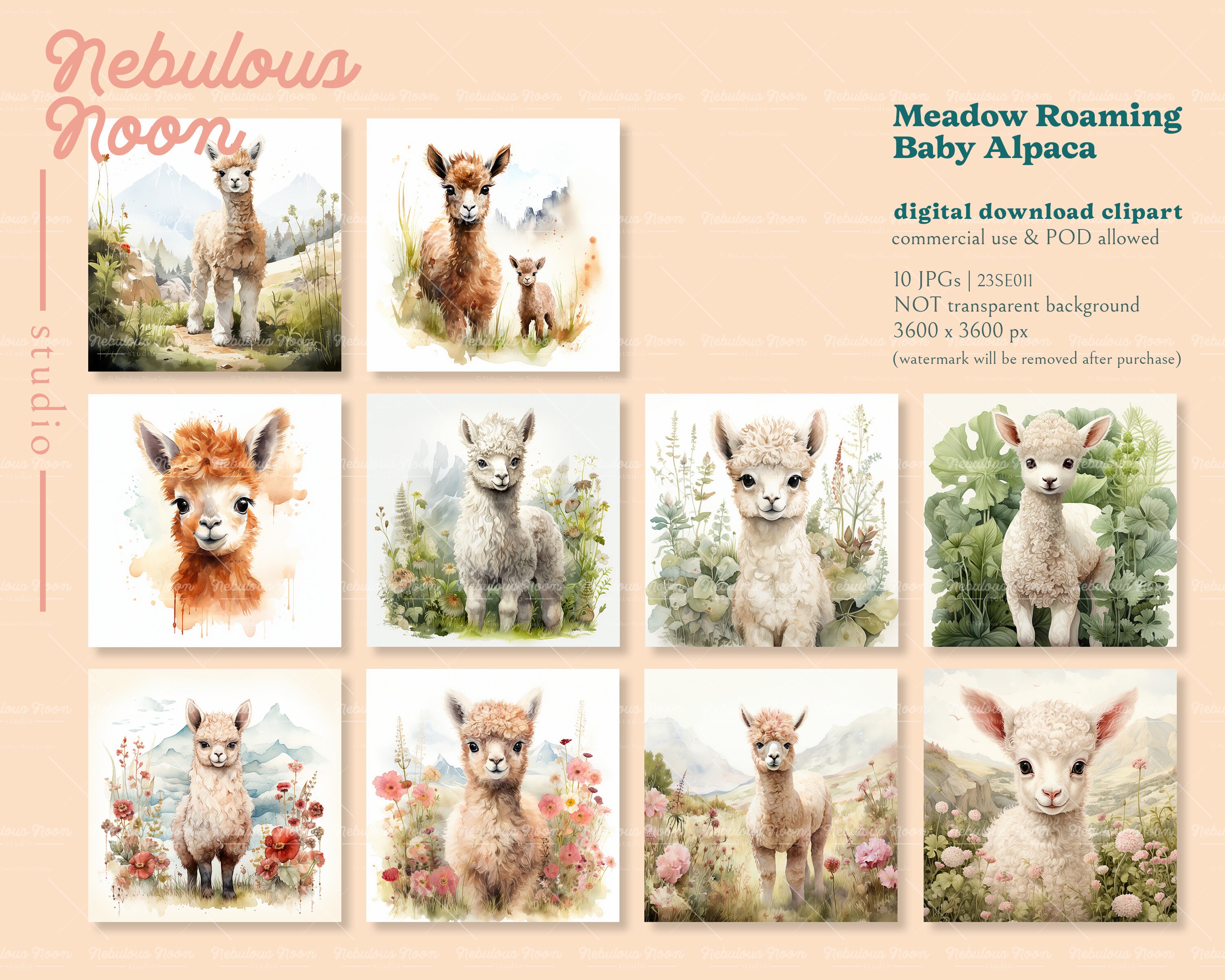 Meadow Roaming Baby Alpaca 10 JPG Digital Paper 23SE011 | Vintage ...