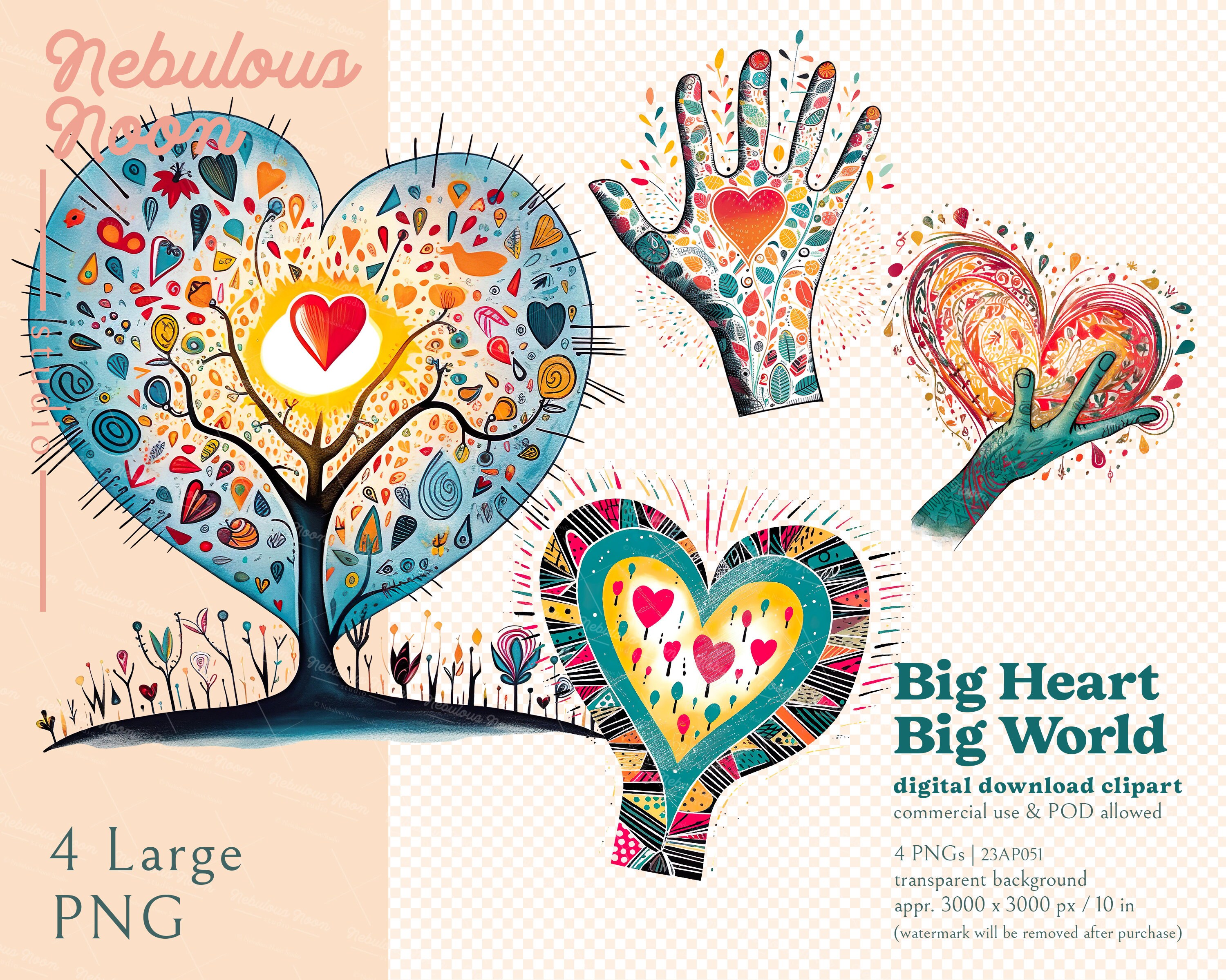 Big Heart Big World 4 PNG Love Symbol Clipart Bundle 23AP051 Love in ...