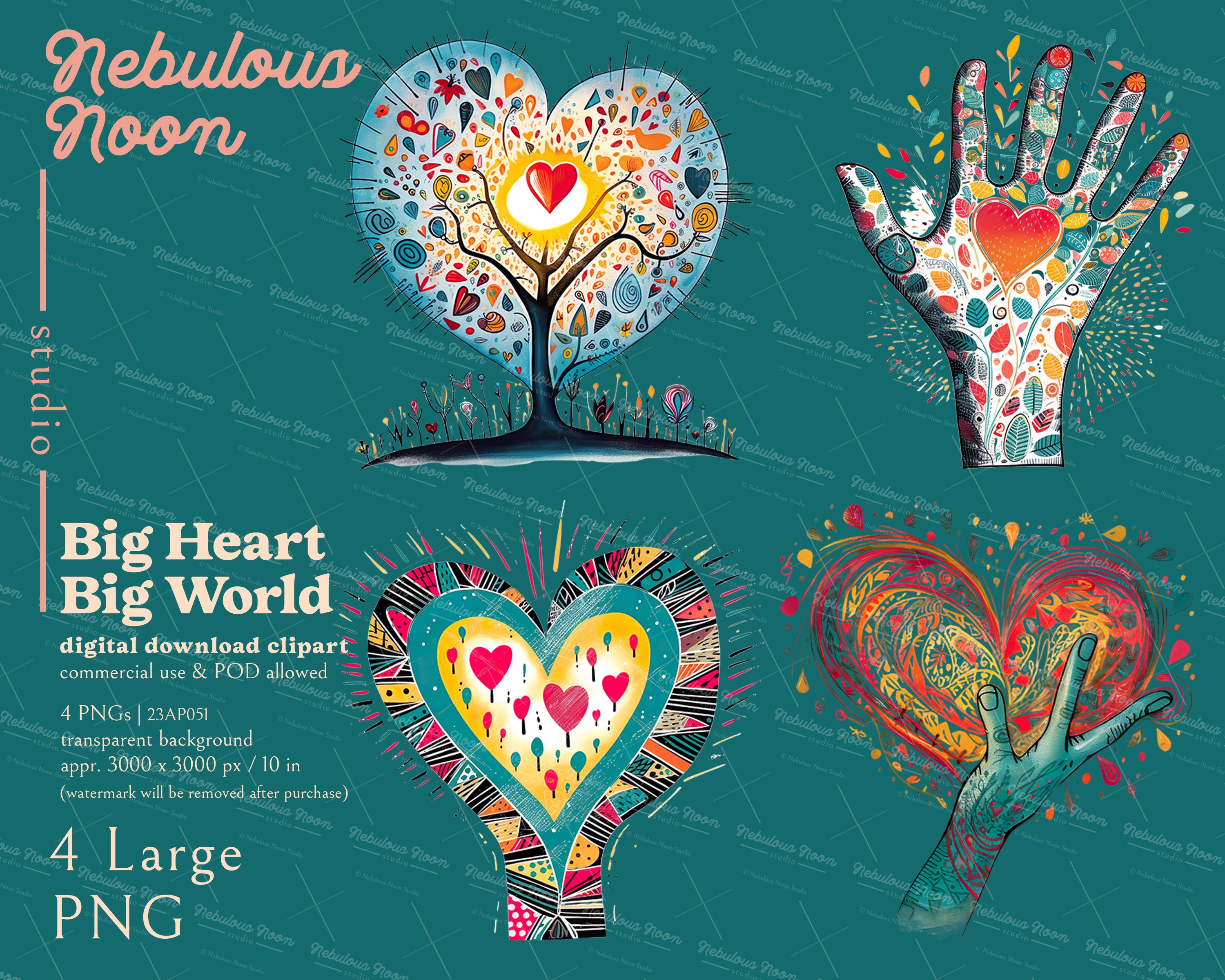 Big Heart Big World 4 PNG Love Symbol Clipart Bundle 23AP051 Love in ...