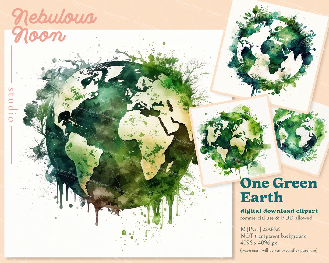 One Green Earth 10 JPG Printable Clipart Bundle 23AP025 | Earth Day ...