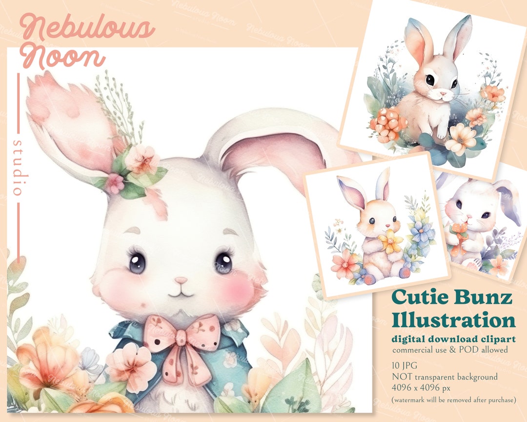 Cutie Bunz Illustration 10 JPG Clipart Bundles AP23001 | Commercial POD ...