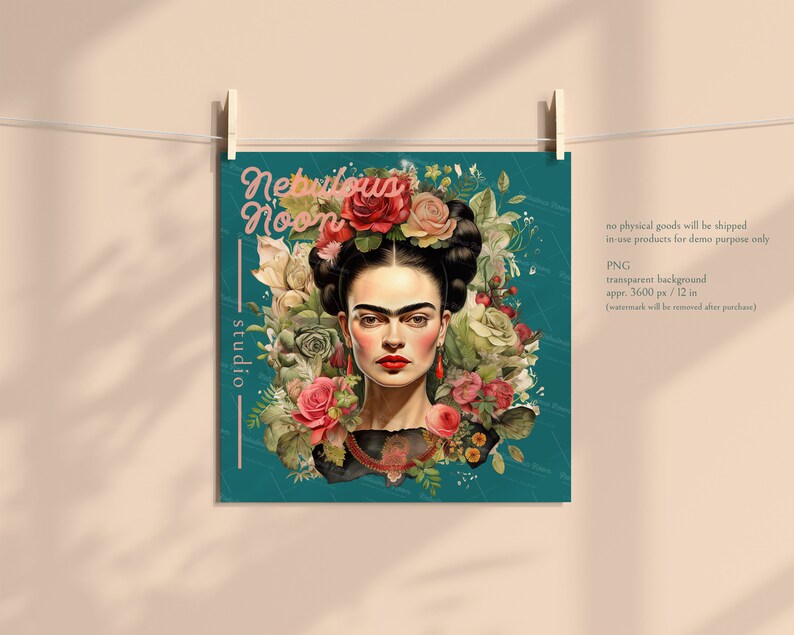 Botanical Frida 5 PNG Portrait Clipart Bundle 23JL003 | Frida Kahlo Png ...