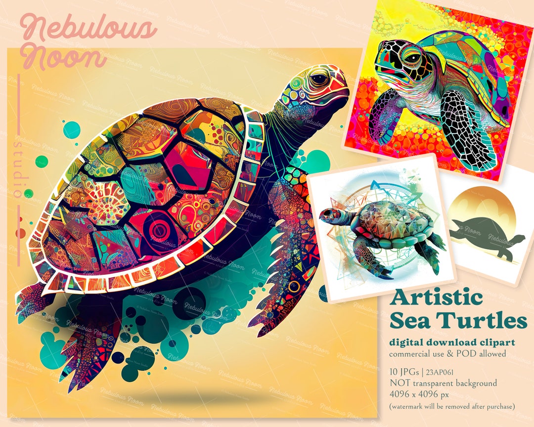 Artistic Sea Turtles 10 JPG Wall Art Clipart Bundle 23AP061 | Tortoises ...