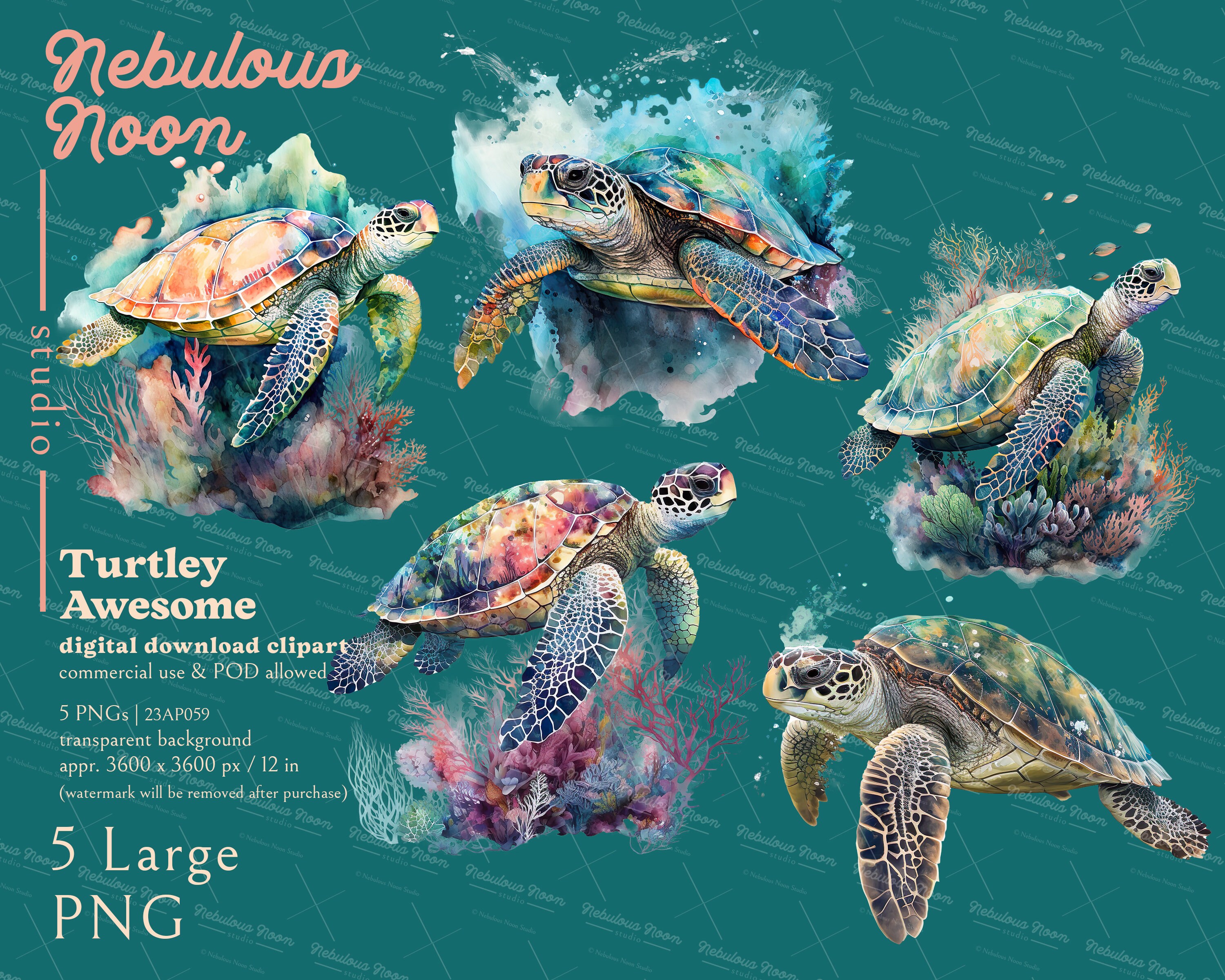 Turtley Awesome 5 PNG Tortoises Clipart Bundle 23AP059 World Turtle Day ...