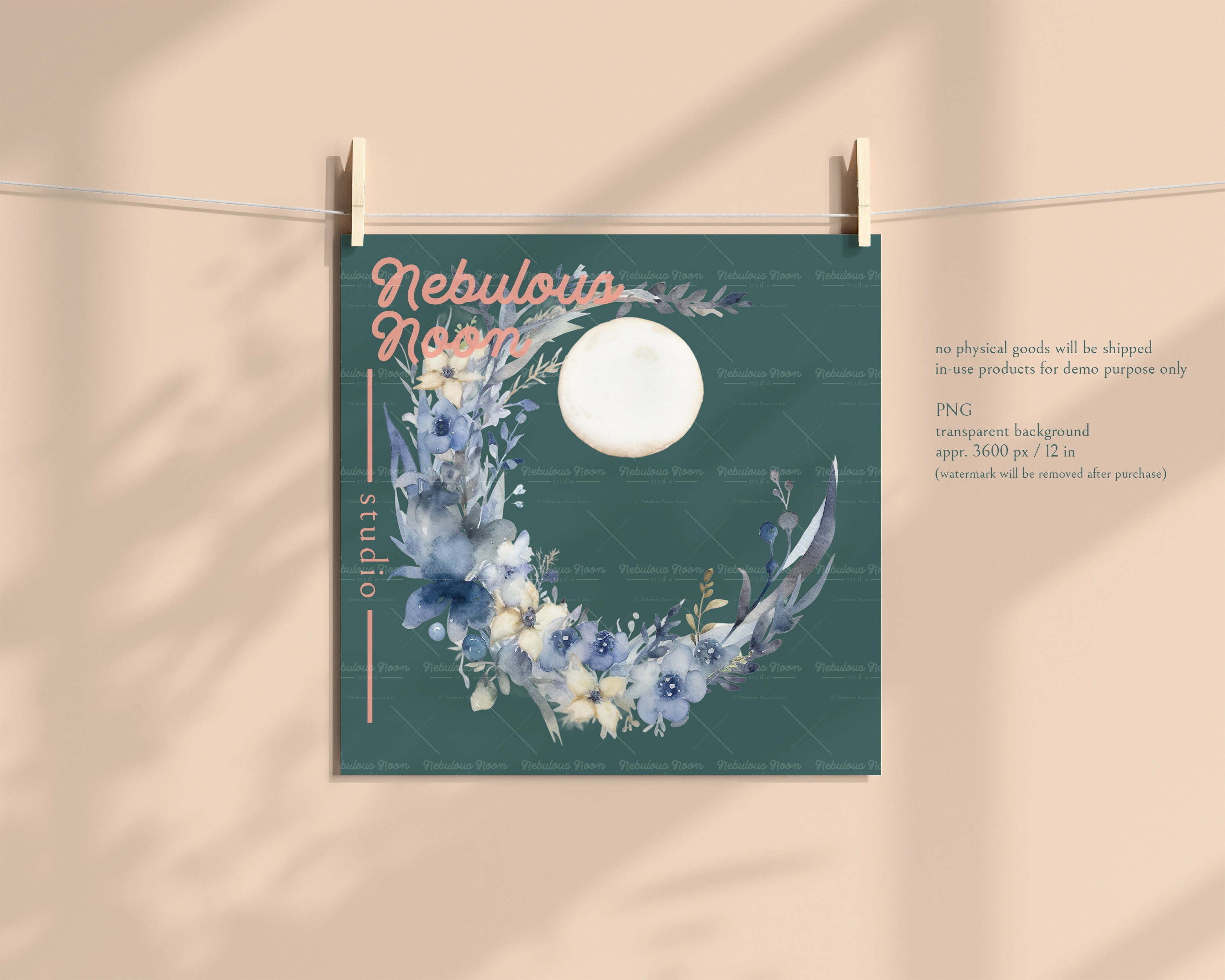 Busty Blue Flora Moon 5 PNG Clipart 23SE009 | Moon Watercolor,lunar ...