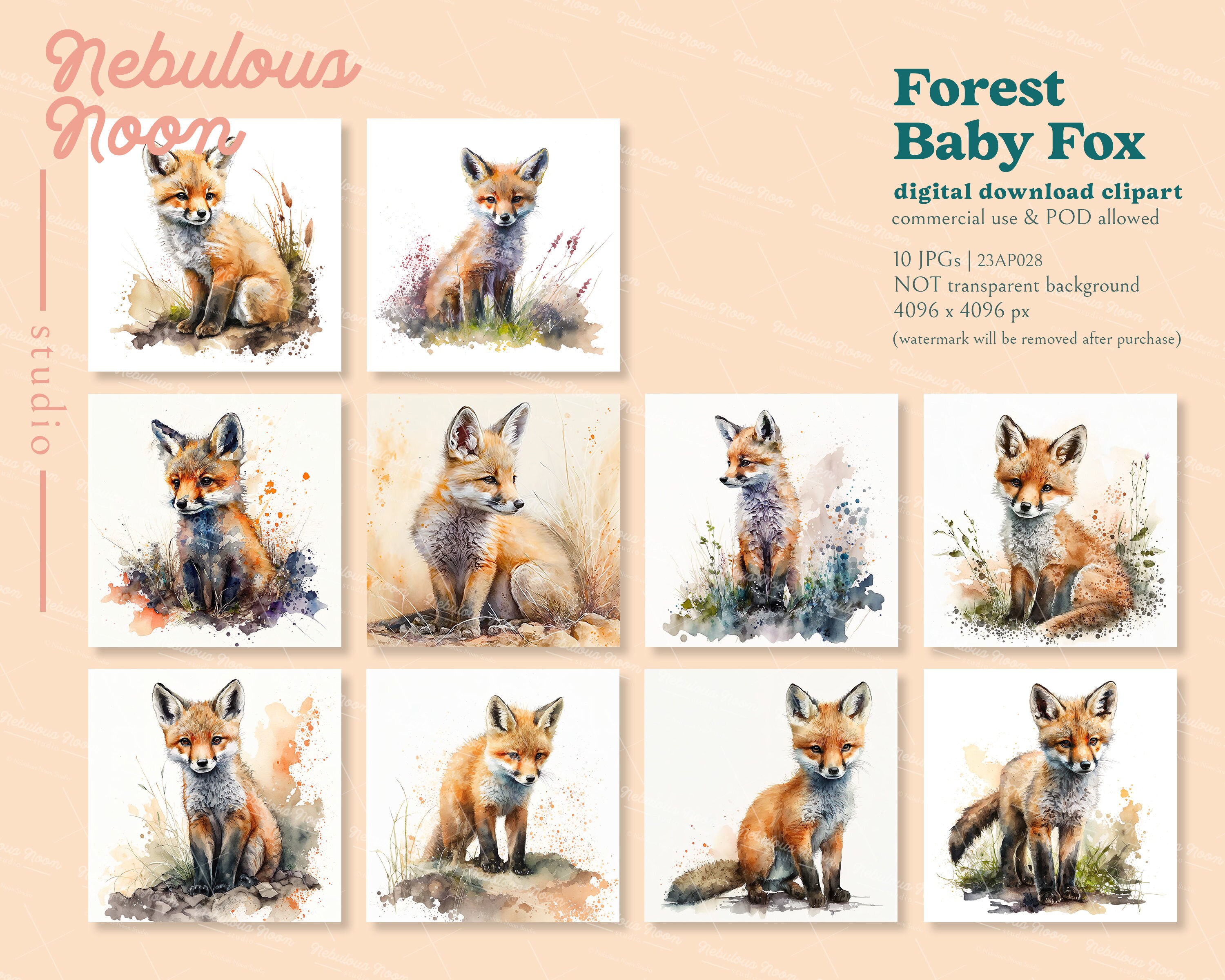 Forest Baby Fox 10 JPG Printable Paper Bundle 23AP028 | Fox Sticker ...