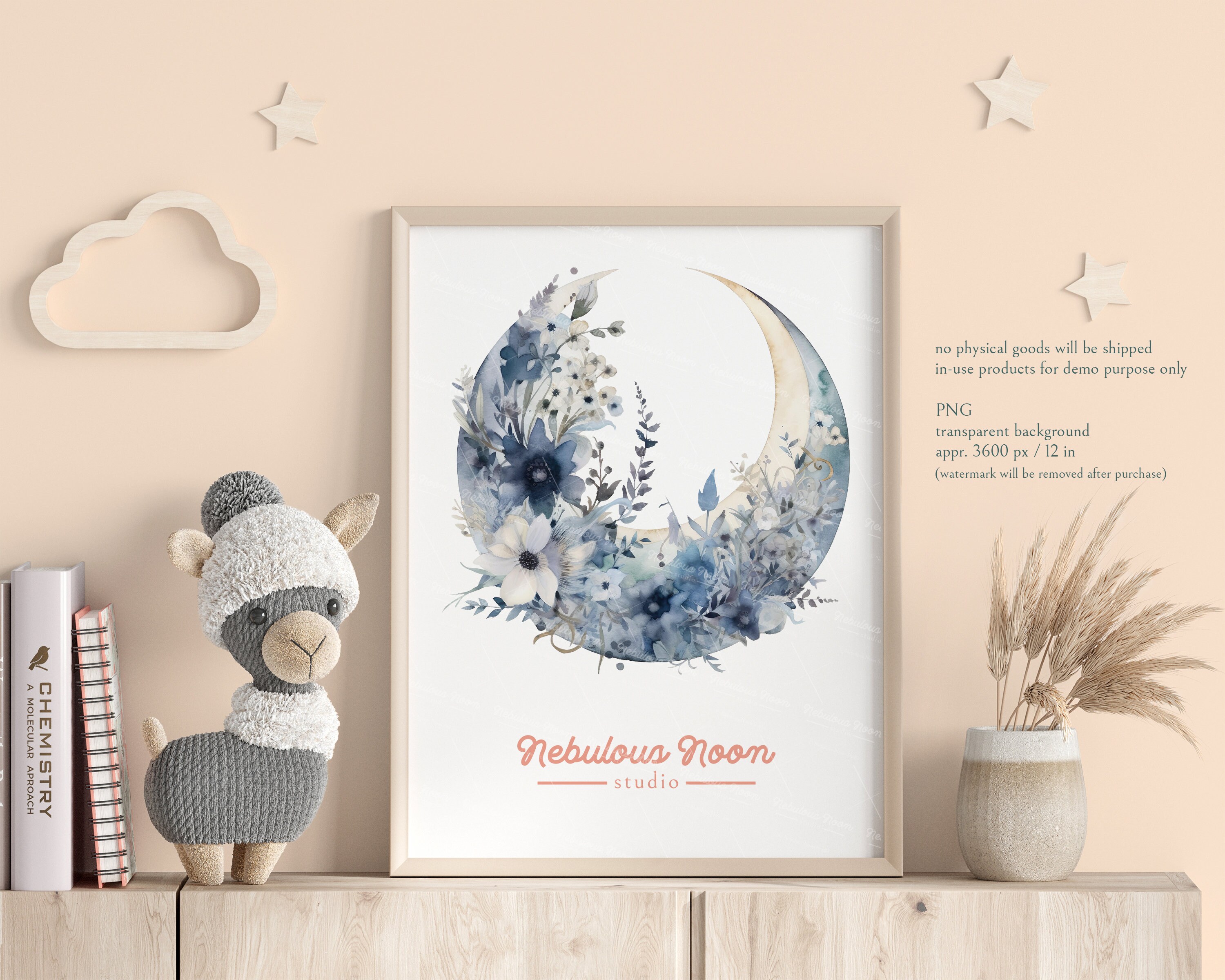Busty Blue Flora Moon 5 PNG Clipart 23SE009 | Moon Watercolor,lunar ...