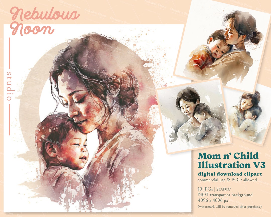 Mom N' Child Illustration V3 10 JPG Mothers Day Clipart Bundle 23AP037 ...