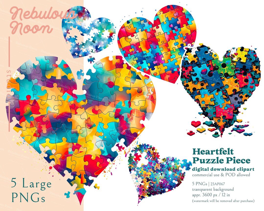 Heartfelt Puzzel Piece 4 PNG Love Symbol Clipart Bundle 23AP067 ...