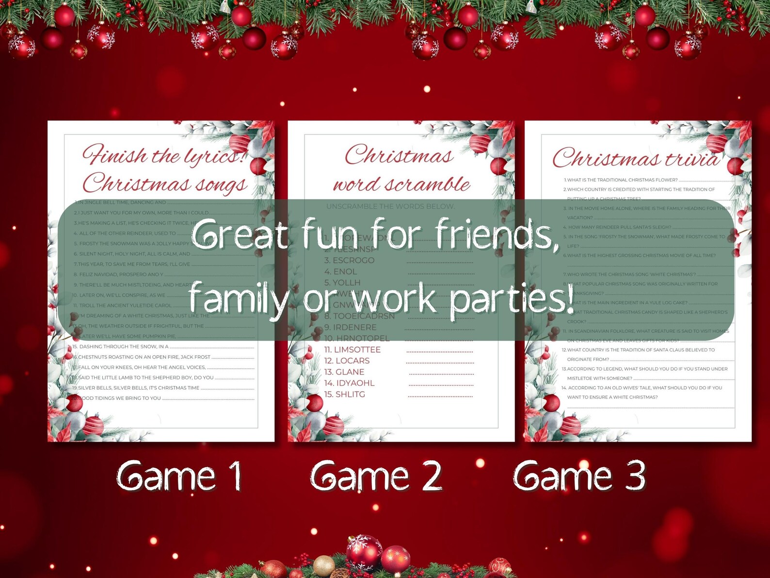 Christmas Games Printable, Christmas Party Games Printable, Family ...