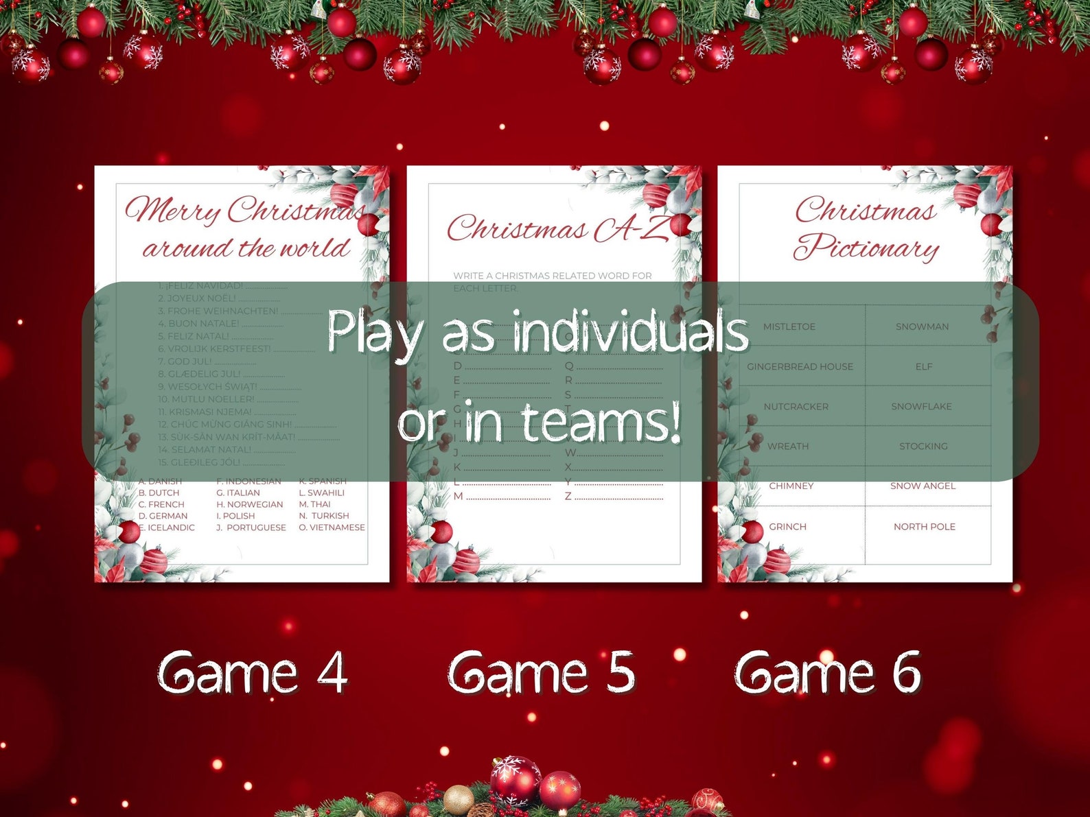 Christmas Games Printable, Christmas Party Games Printable, Family ...