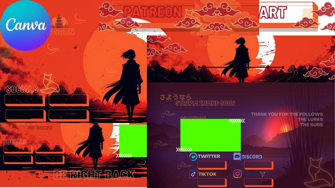 Anime Sunset Twitch Stream Overlay Package | Animated | Non-animated ...