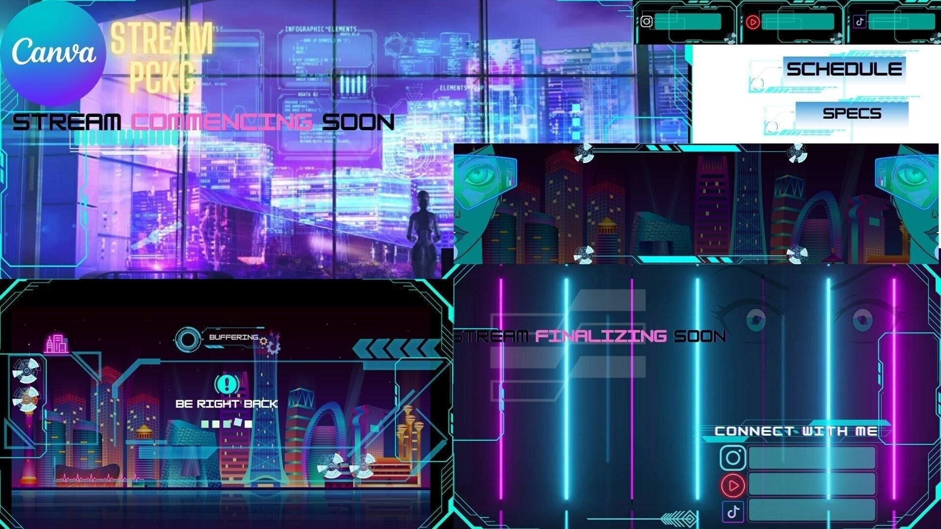 Cyber Era Twitch Stream Overlay Package Animated Non-animated Overlay ...