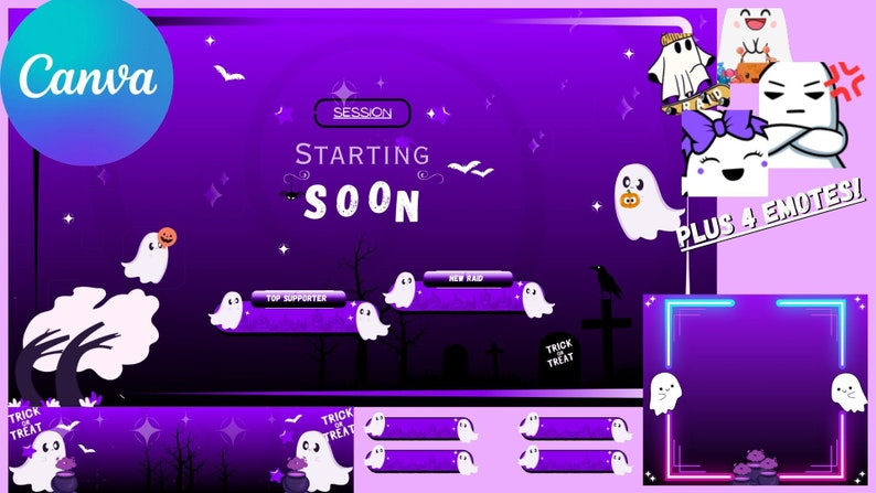 Spooky Cute Ghost Spirit Animated Stream Overlay Package - Etsy