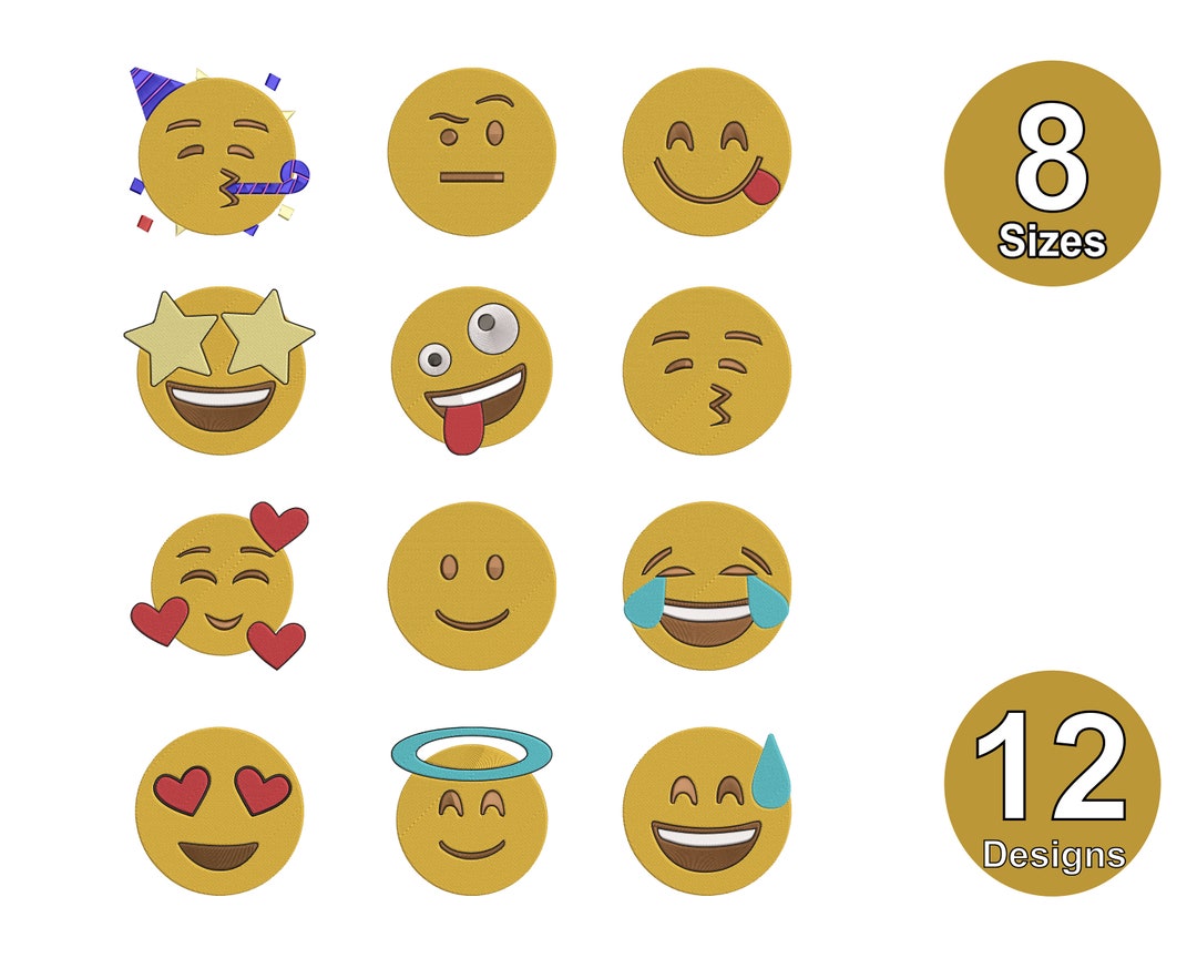 Emoji Embroidery Design Set - Emoticons Embroidery Designs - Smiley ...