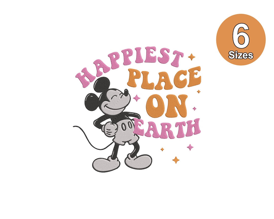 Mickey Mouse Happiest Place on Earth Embroidery Design, Disney (digital ...