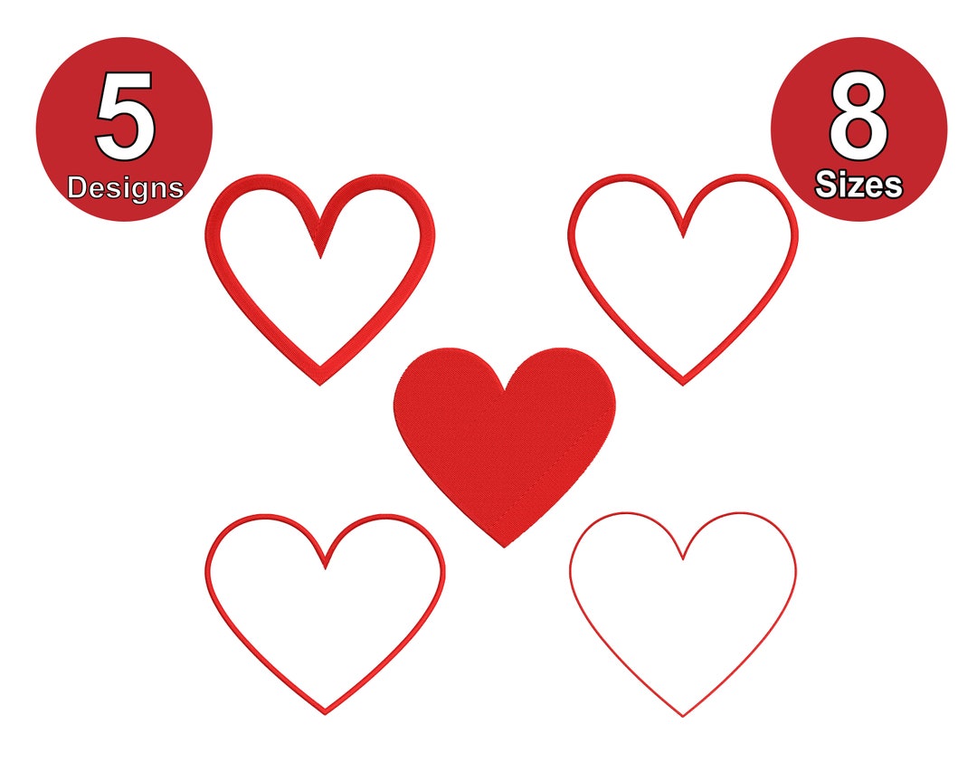 Mini Heart Outline Embroidery Designs, 8 Sizes, Outline Heart Machine ...