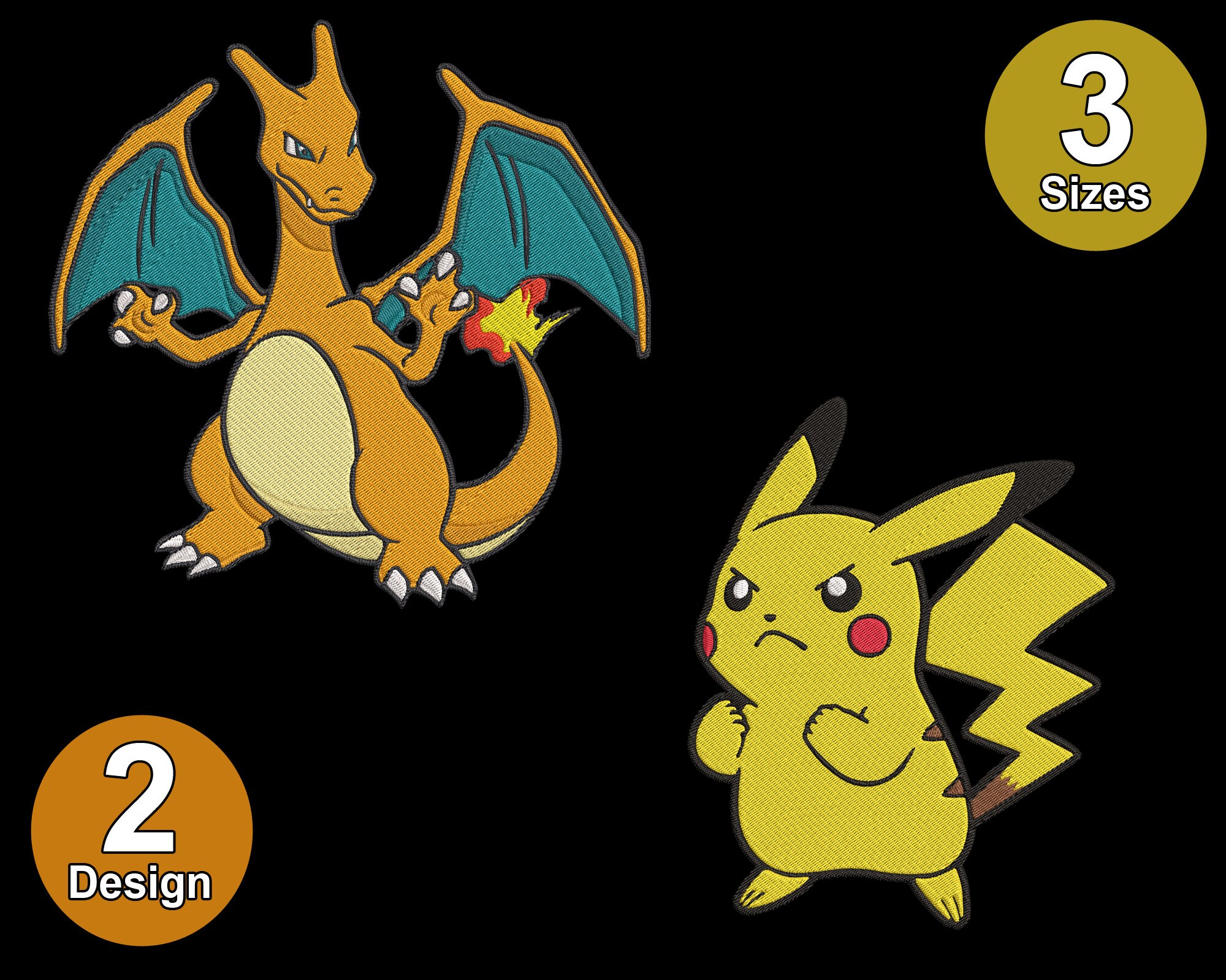 Pokémon Charizard and Pikachu Embroidery Design, Pokémon Embroidery ...
