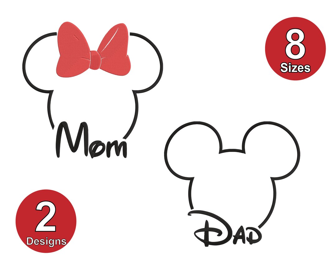 Mickey Minnie Mom Dad Embroidery Design: Outline Head Bundle (digital ...