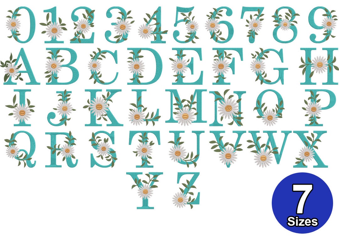 Daisy Floral Alphabet Bundle for Embroidery Design, Machine Embroidery ...