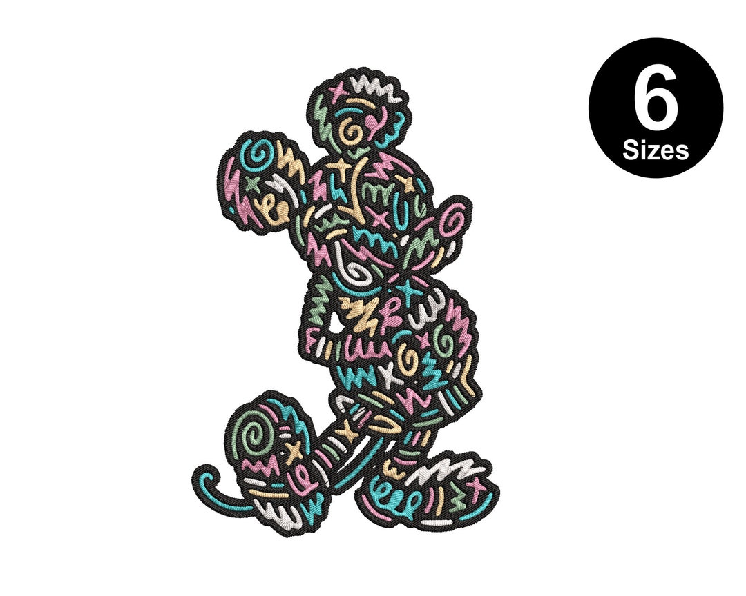 Colorful Mickey Mouse Bold Line Embroidery, Mickey Outline Embroidery ...