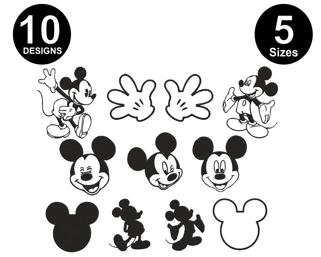Mickey Head Outline Embroidery Design, Stitch Fill Bundle Set ...