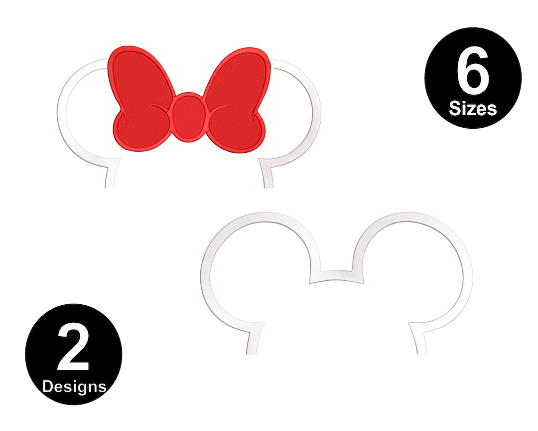 Mickey and Minnie Mouse Ear Outline Embroidery Design (digital Download ...
