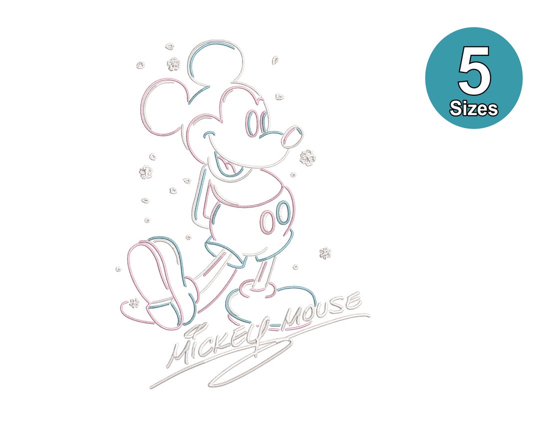Mickey Mouse Applique Design Outline, Mickey Signature Embroidery, 5 ...