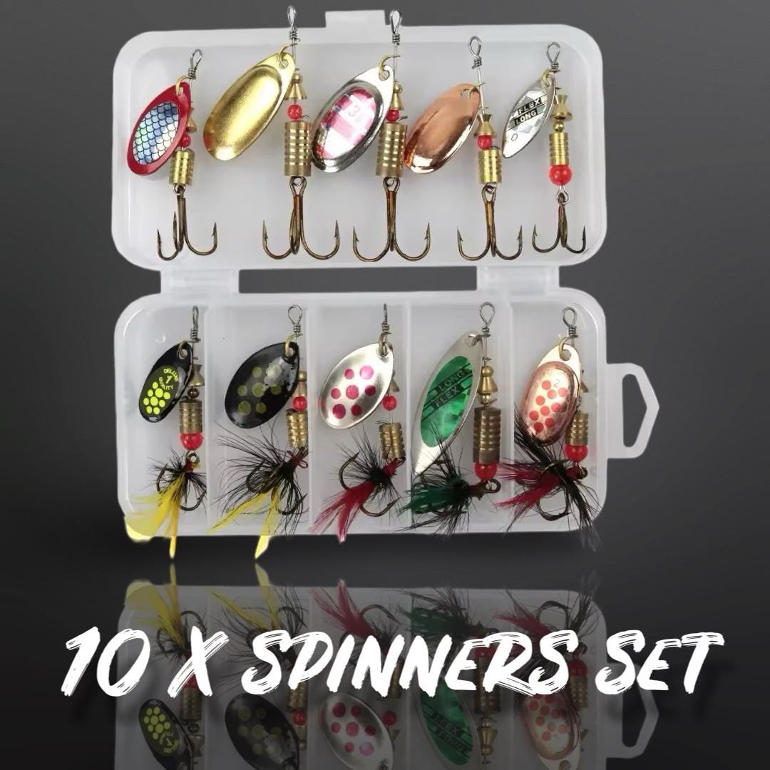 Fishing Spinner Set. 10 in Box. Great Fishing Gift. Present for Angler ...