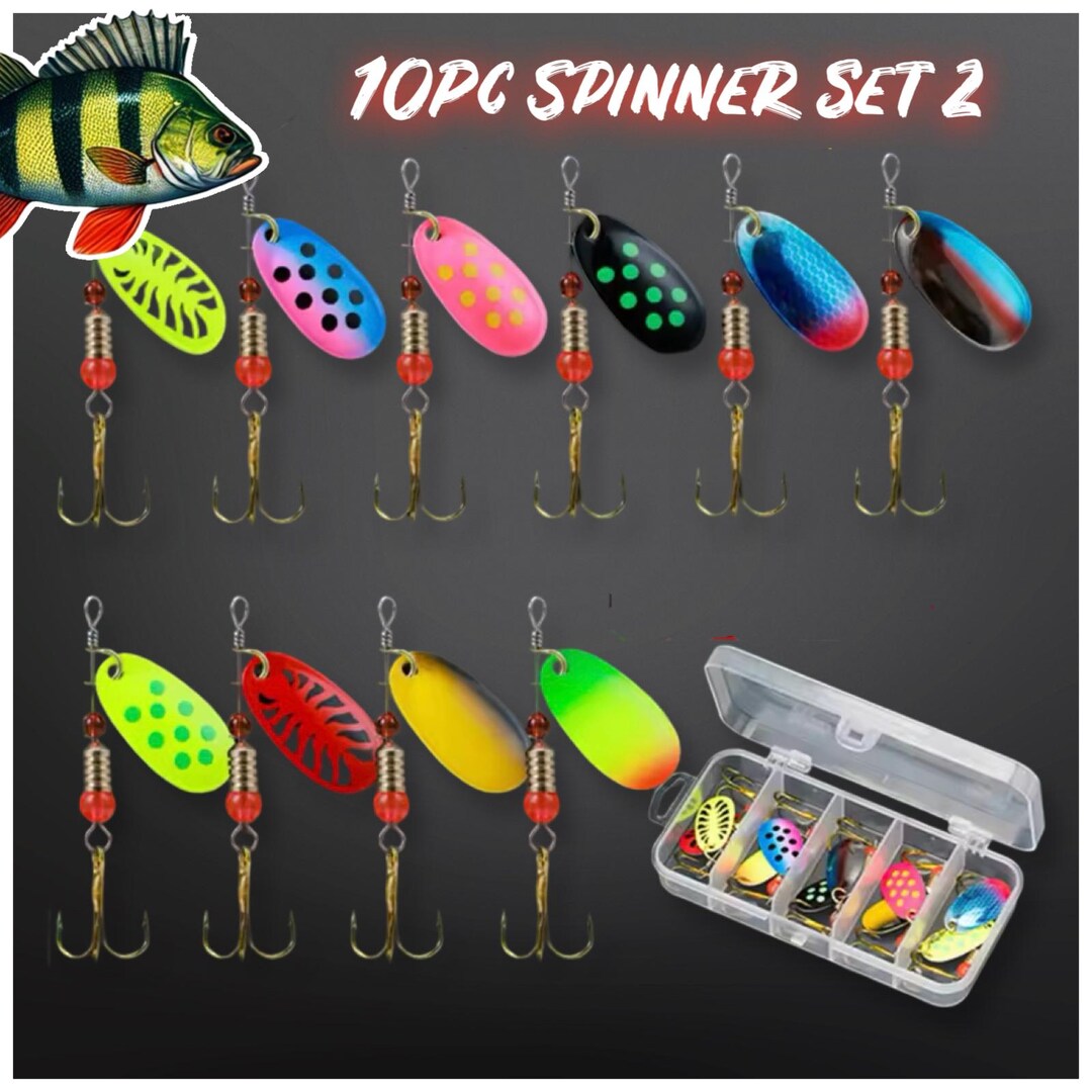 Lure Fishing Spinner Set. 10 Spinners in Box. Great Fishing Gift ...