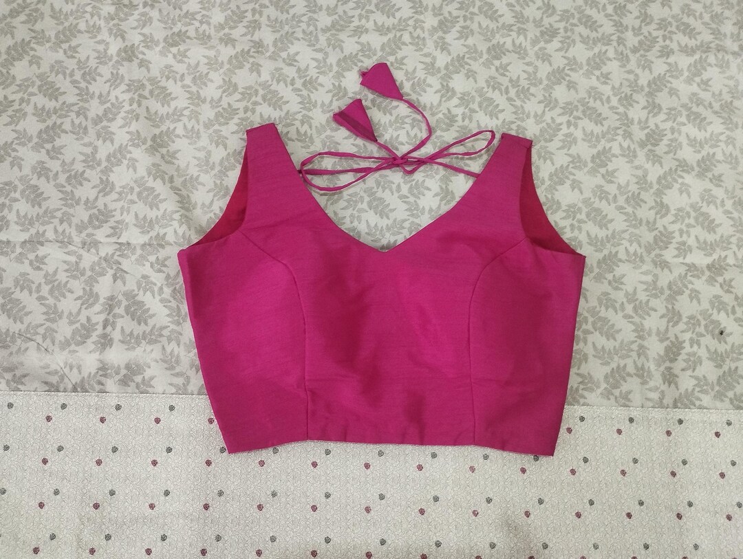 Indian Made to Order V Neck Padded Back Open Raw Silk Sari Top ...