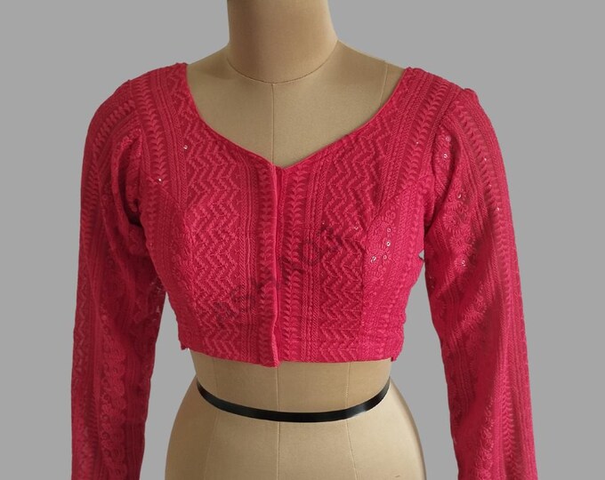 Chikankari EMBROIDERED BLOUSE, Front Open, Full Sleeves, Woman Choli ...