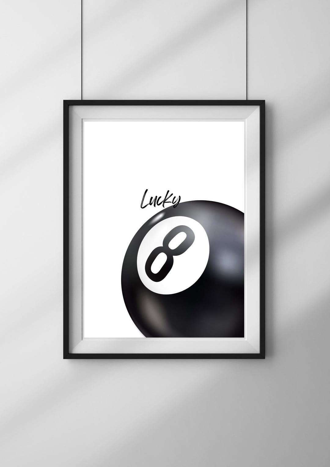Lucky 8 Ball Art Print, Retro Poster, Aesthetic Decor, Black and White ...
