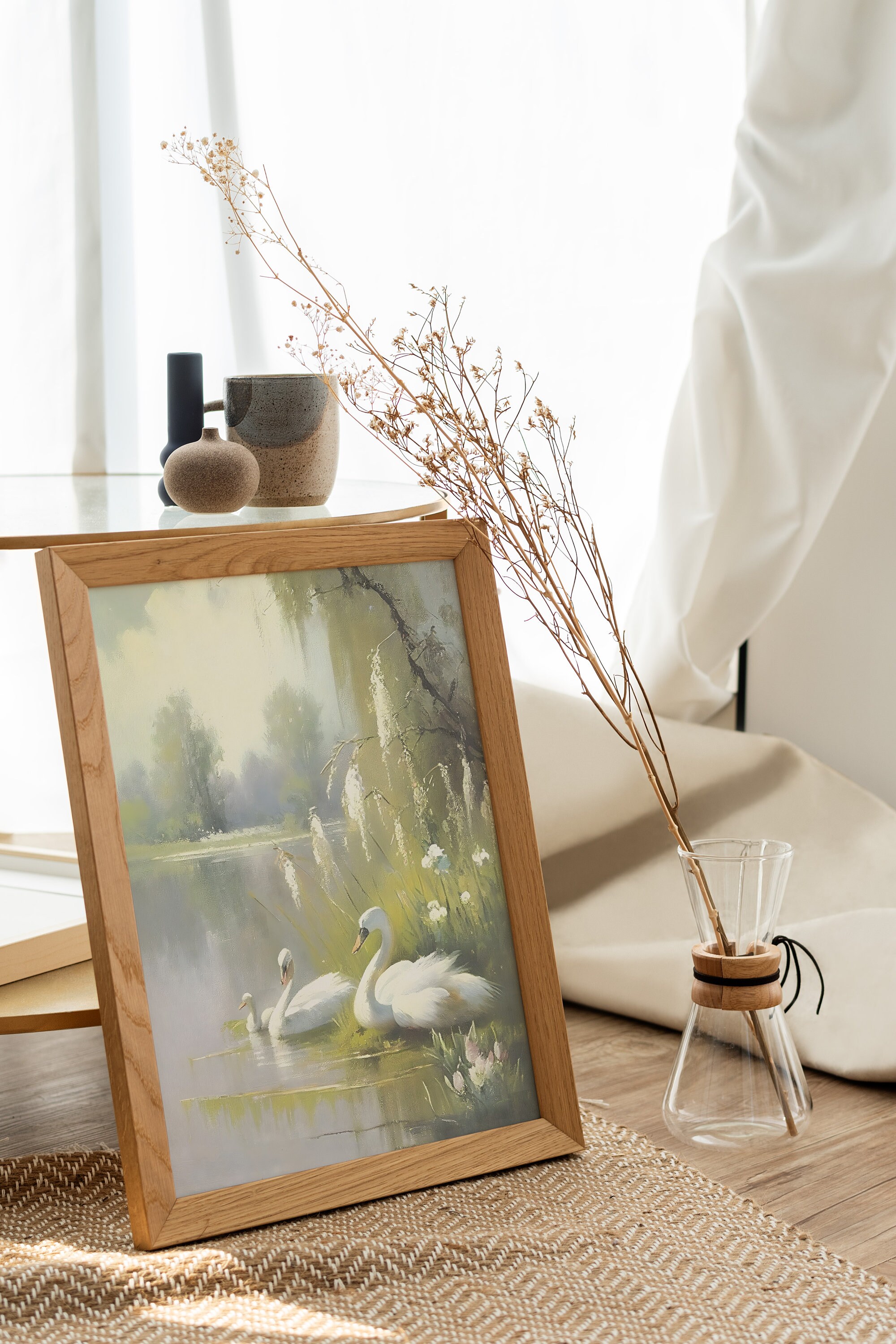 Swan Art Print, Spring Moody Swan Painting Art Download, Vintage ...