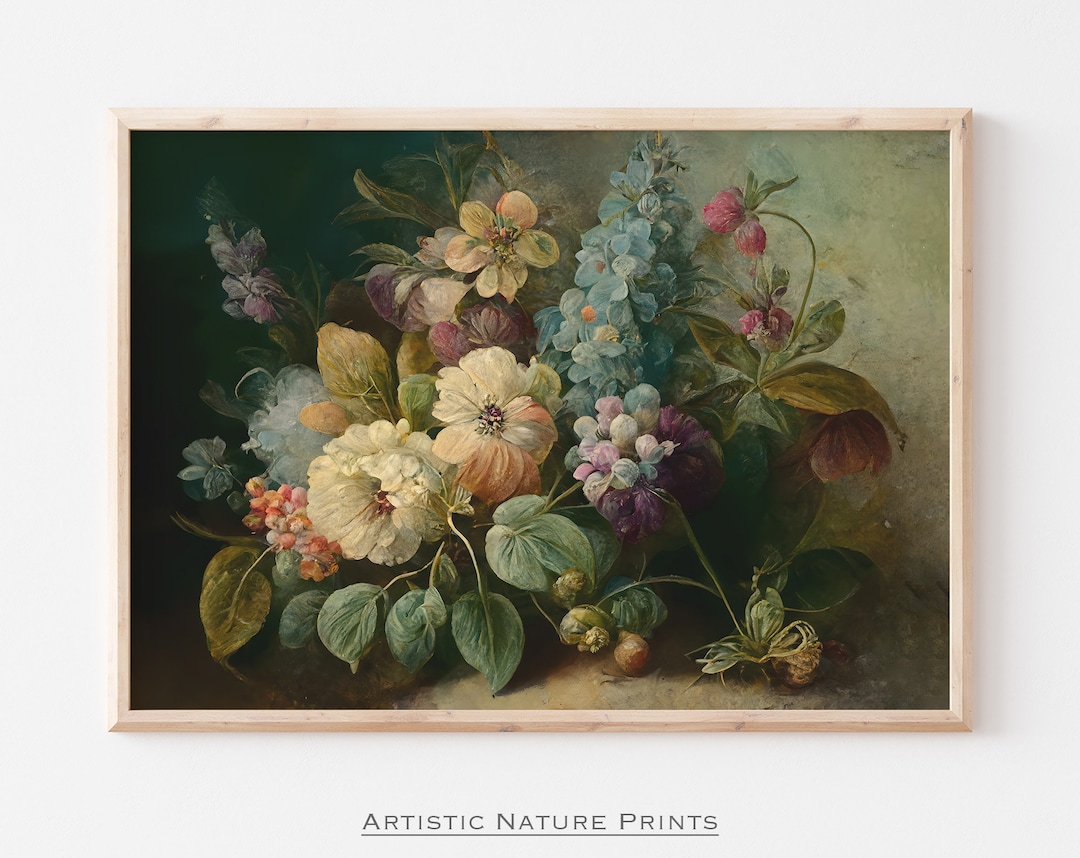 Moody Flower Painting, Printable Wall Art, Vintage Floral Wall Art ...