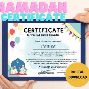 Eid Party Award- Certificate of Fasting During Ramadan for First Time ...