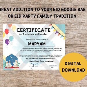 Eid Party Award- Certificate of Fasting During Ramadan for First Time ...