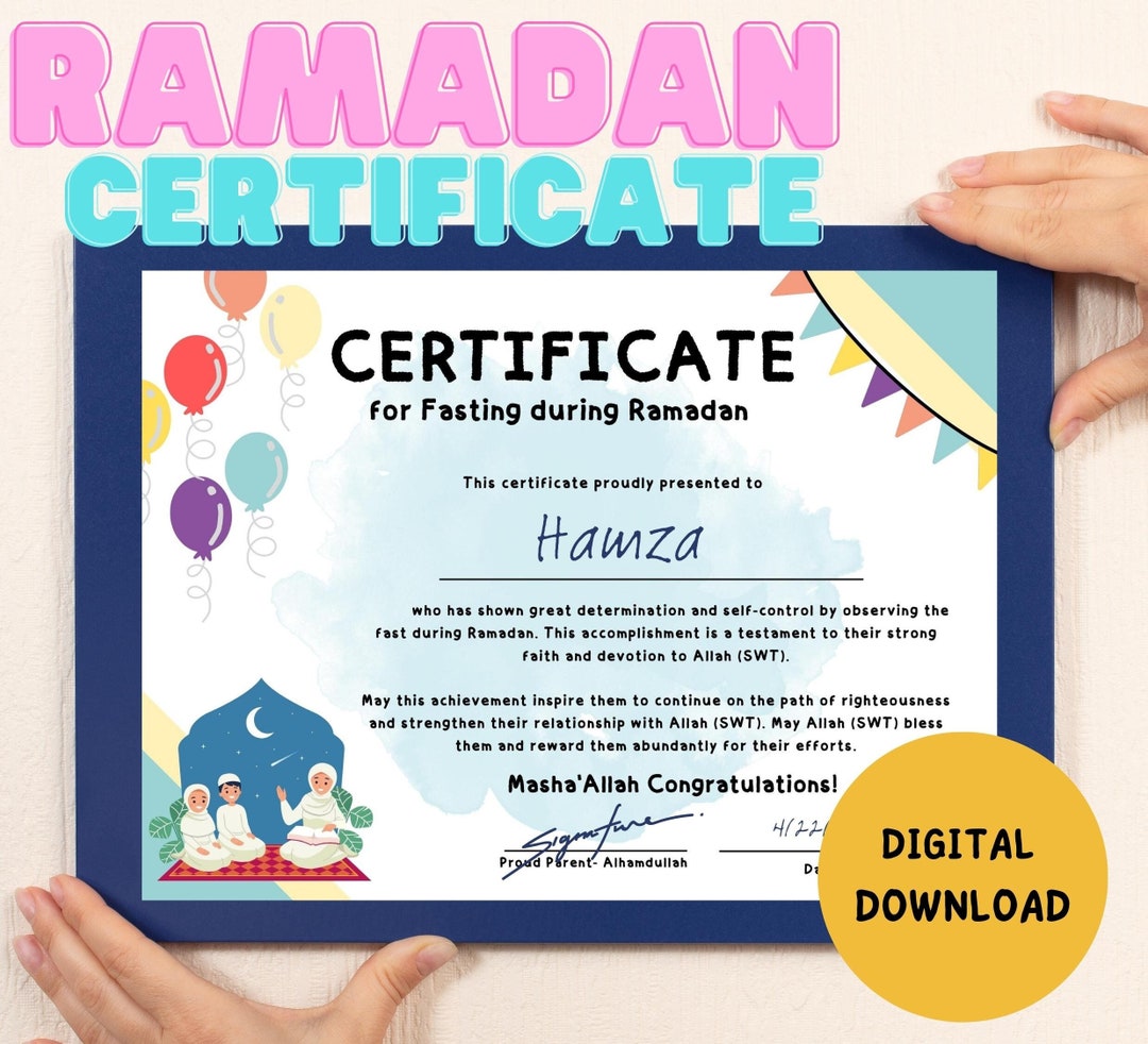 Eid Party Award- Certificate of Fasting During Ramadan for First Time ...