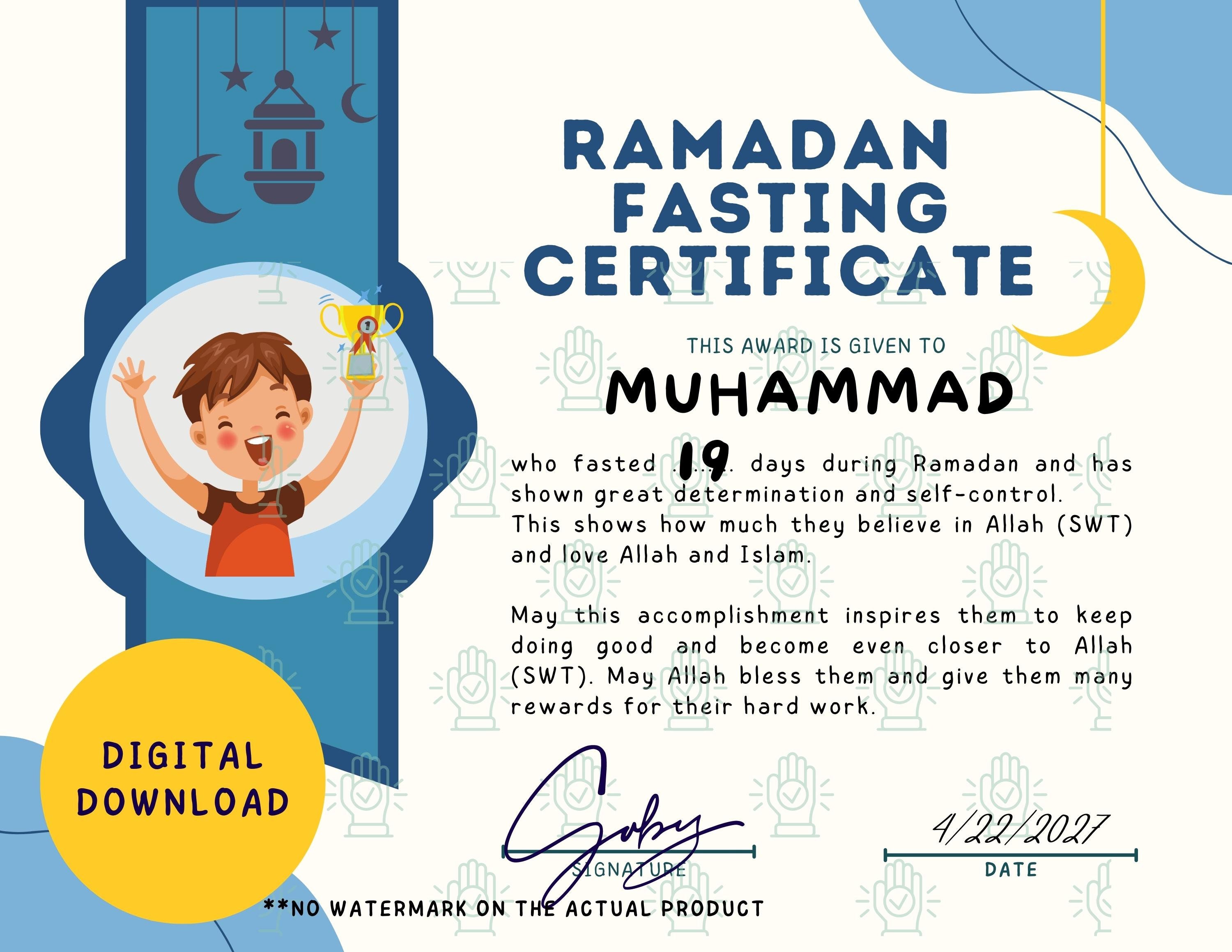 Eid Game. Printable Certificate of Fasting for Ramadan Kids Activity - Etsy