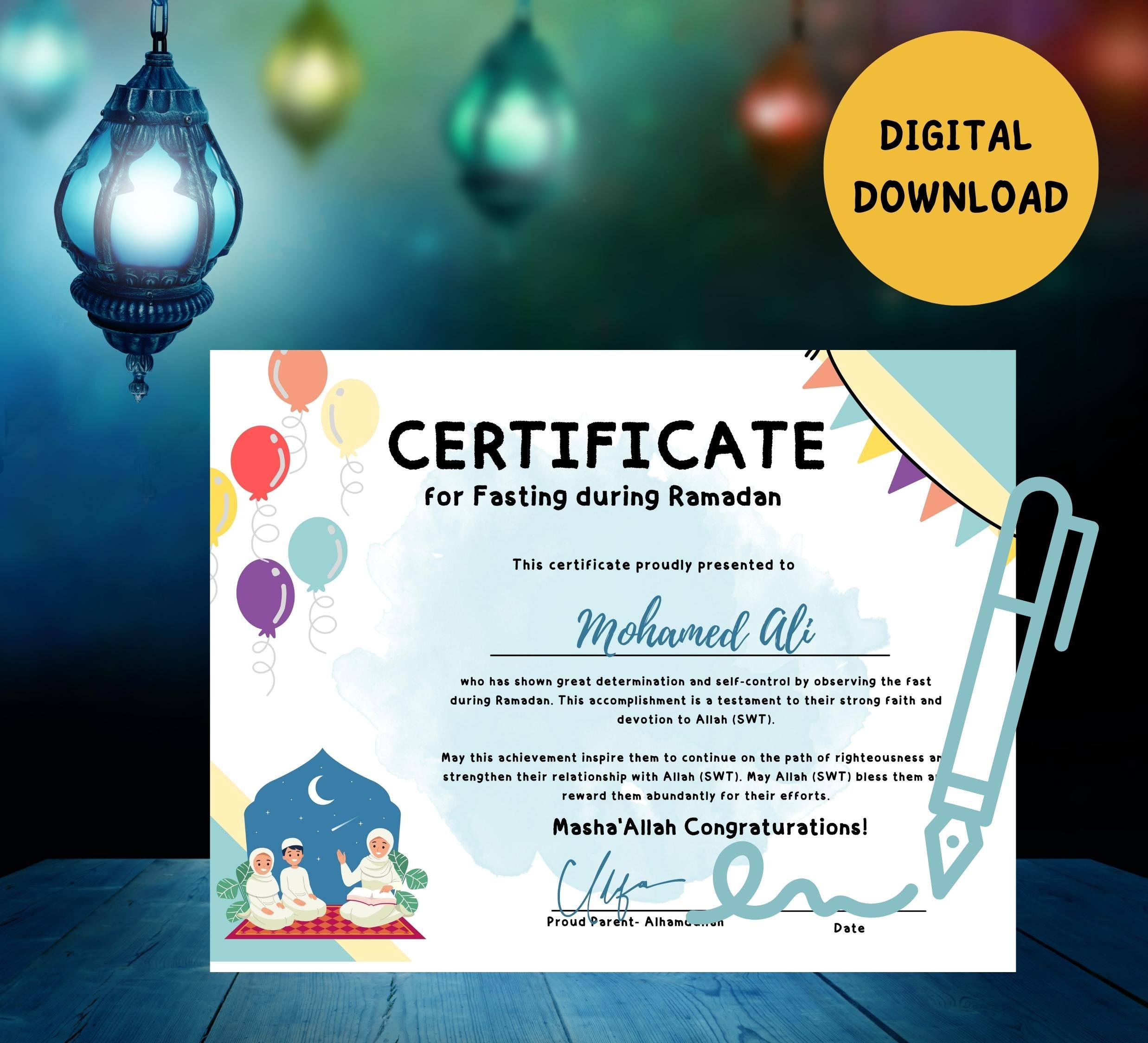 Eid Party Award- Certificate of Fasting During Ramadan for First Time ...