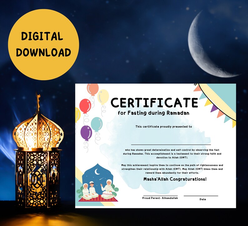 Eid Party Award Certificate of Fasting During Ramadan for - Etsy