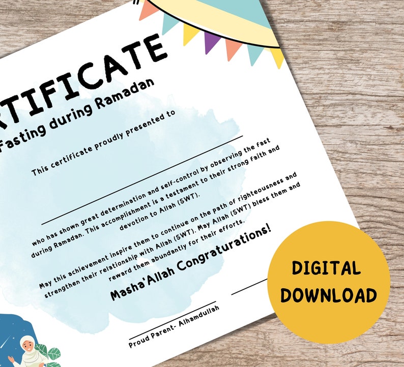 Eid Party Award Certificate of Fasting During Ramadan for - Etsy