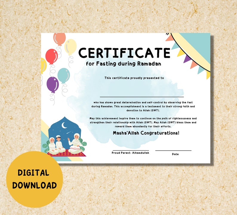 Eid Party Award Certificate of Fasting During Ramadan for - Etsy