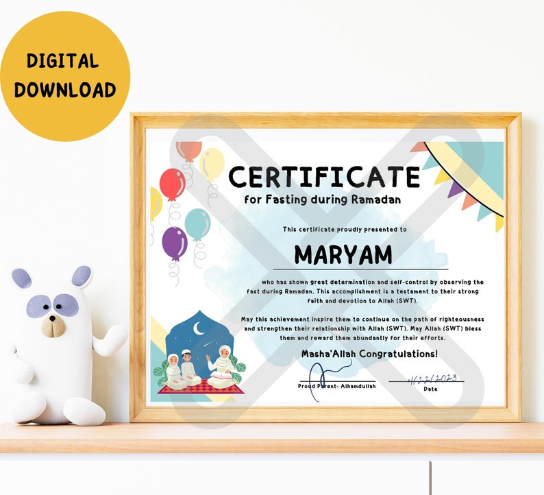 Eid Party Award- Certificate of Fasting During Ramadan for First Time ...