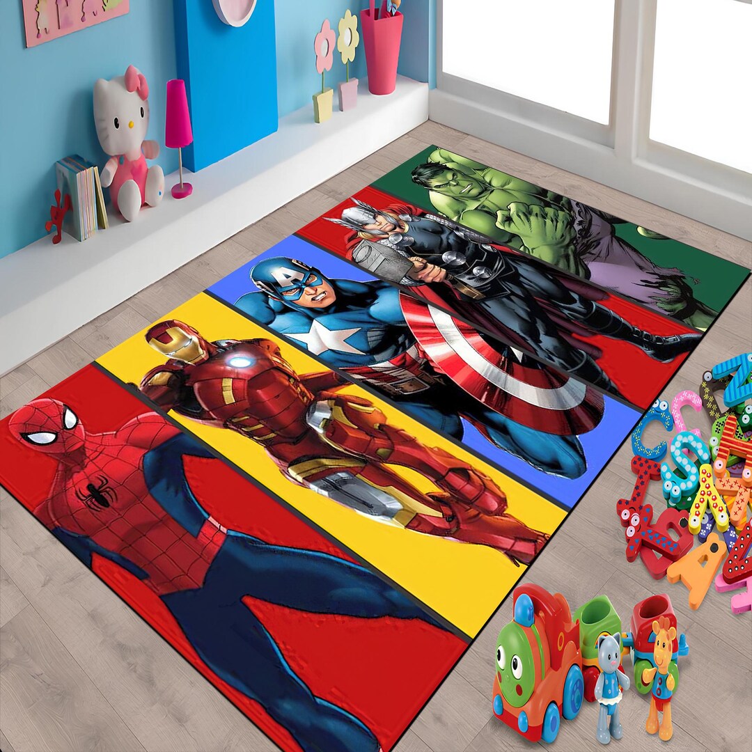 Superhero Rug, Super Hero Rug, Hulk Pattern Rug, Spider Man Rug, Kids ...