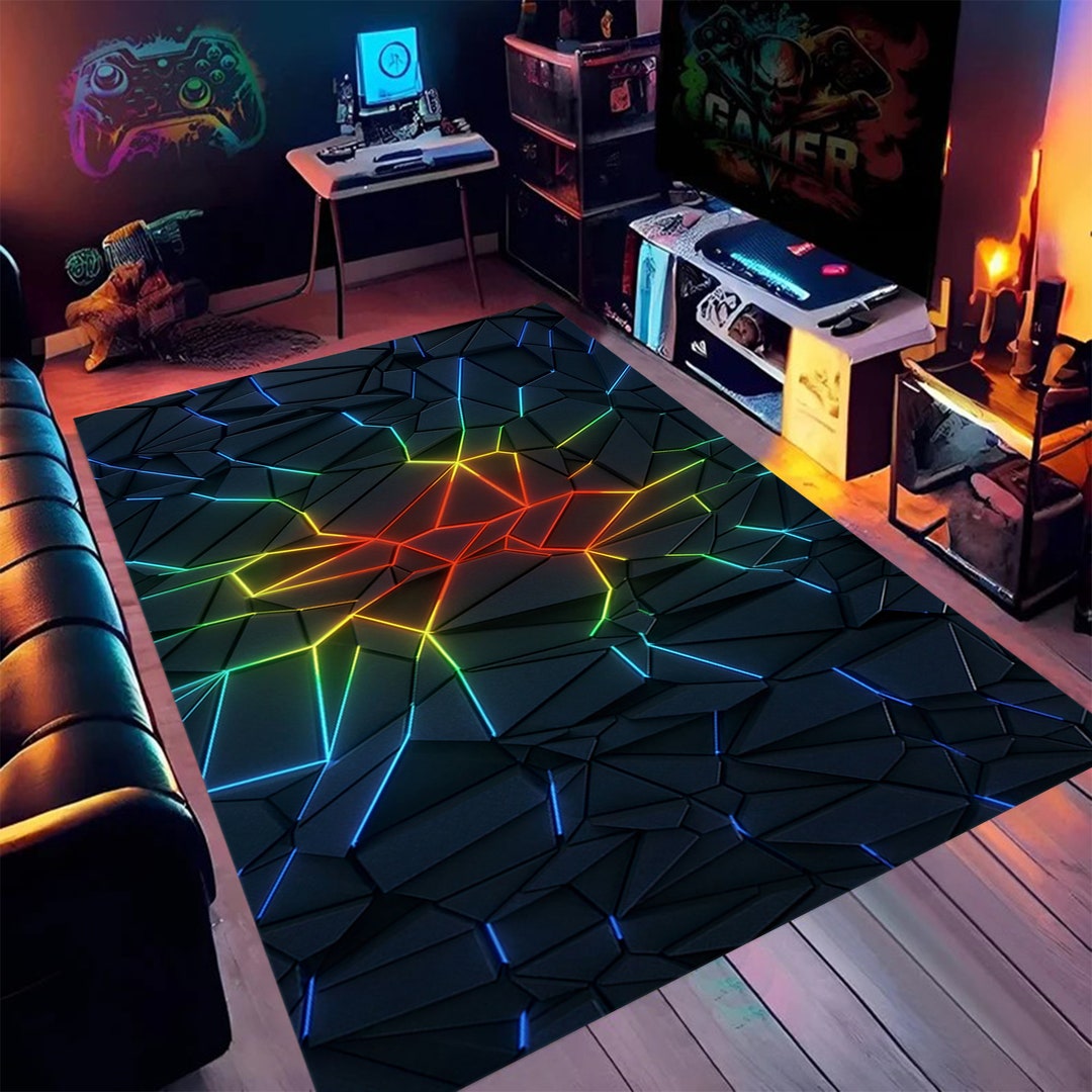 Neon Rug, Neon Pattern Rug, Neon Lines, Cool Rug, Gaming Illusion Rug ...